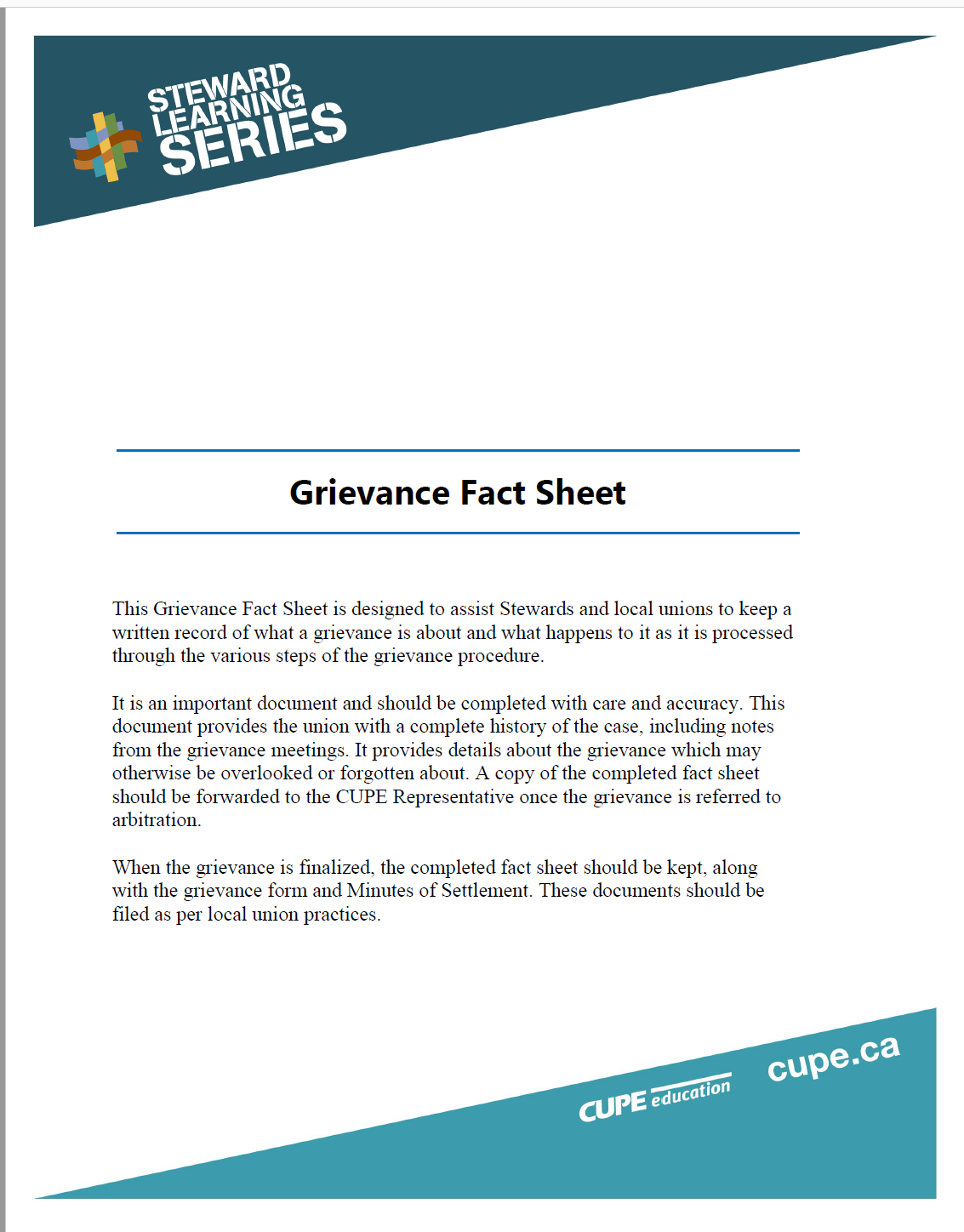 Grievance Fact Sheet – CUPE 23
